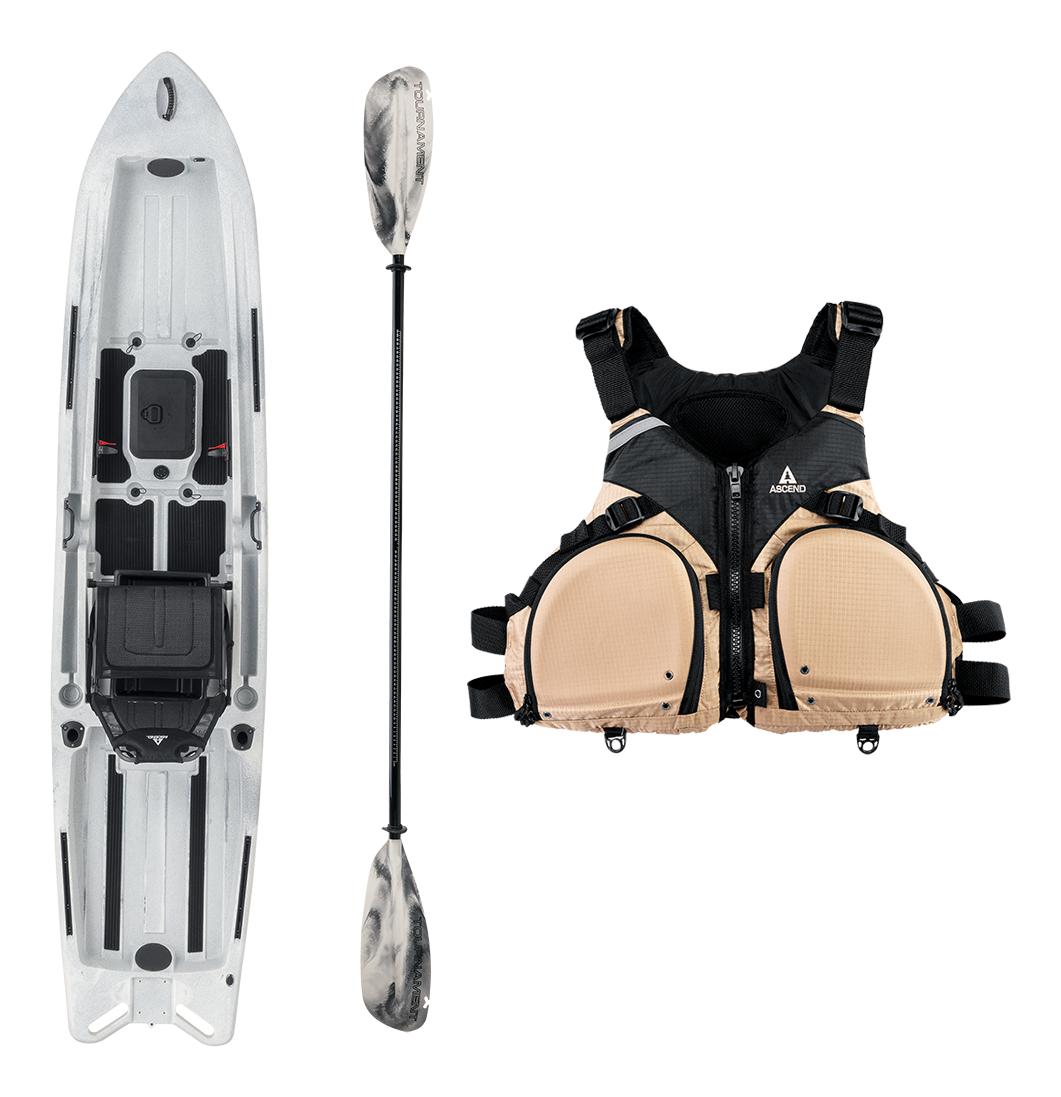 Ascend 128X White Sit-on-Top Kayak with Yak-Power Fishing Package ...